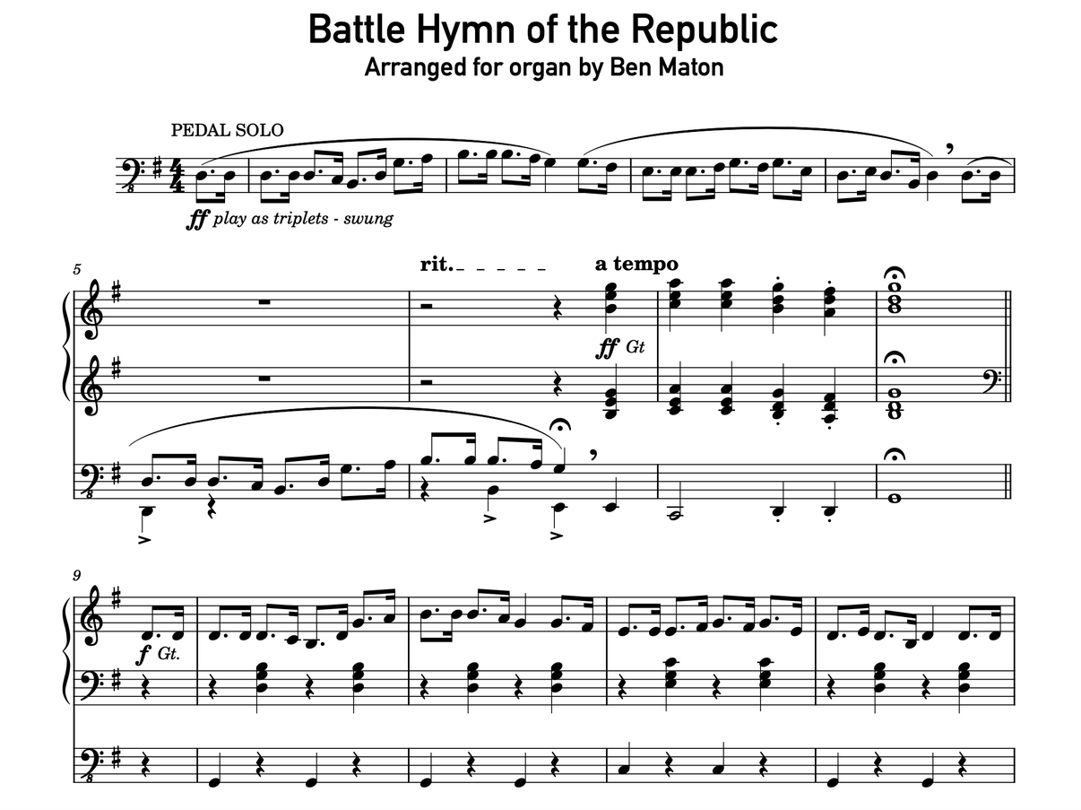 Battle Hymn of the Republic: PDF Sheet Music for Organ (downloadable f ...